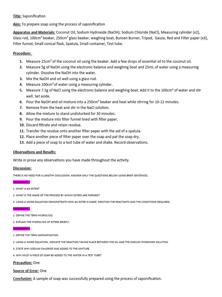 Saponification Lab Edited | PDF