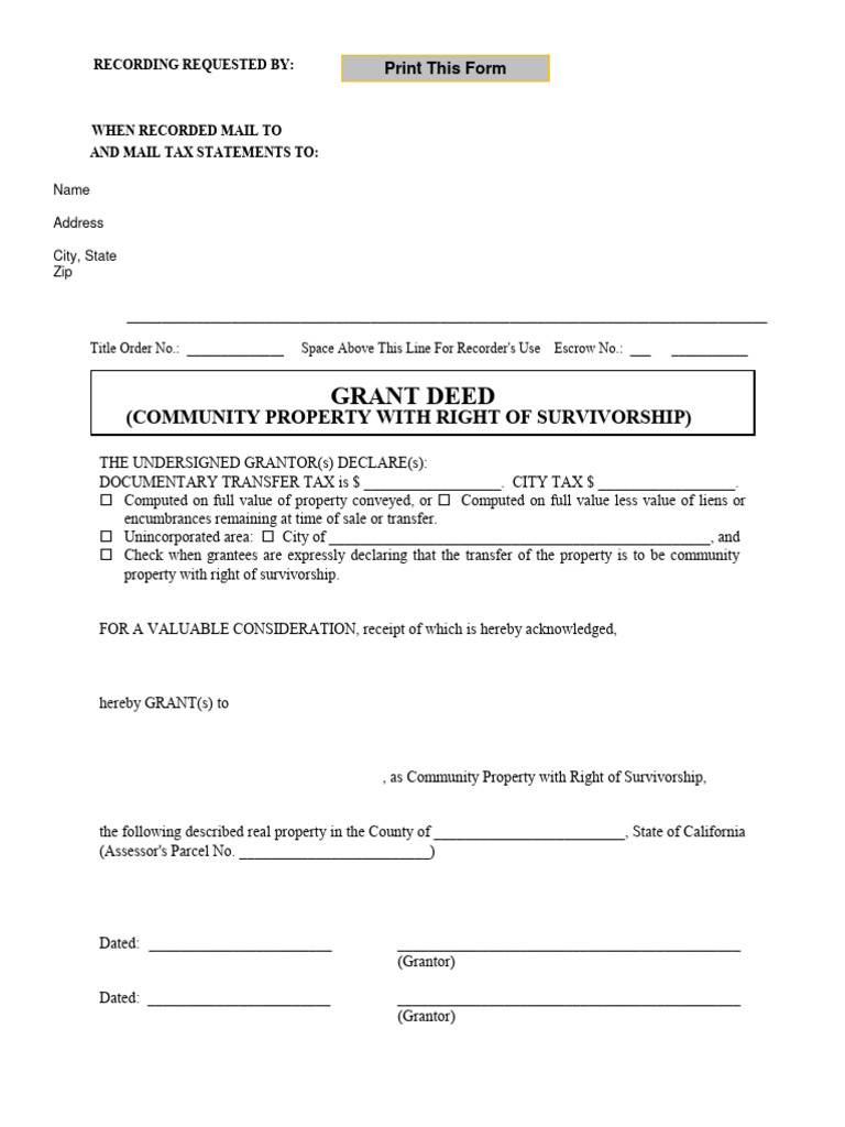 Community Property Grant Deed Form | PDF | Conveyancing | Deed