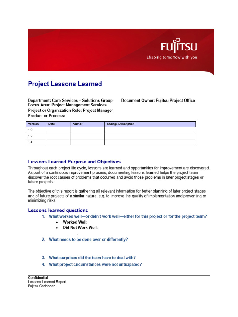 Project Management Lessons Learned Report | PDF | Project Management ...