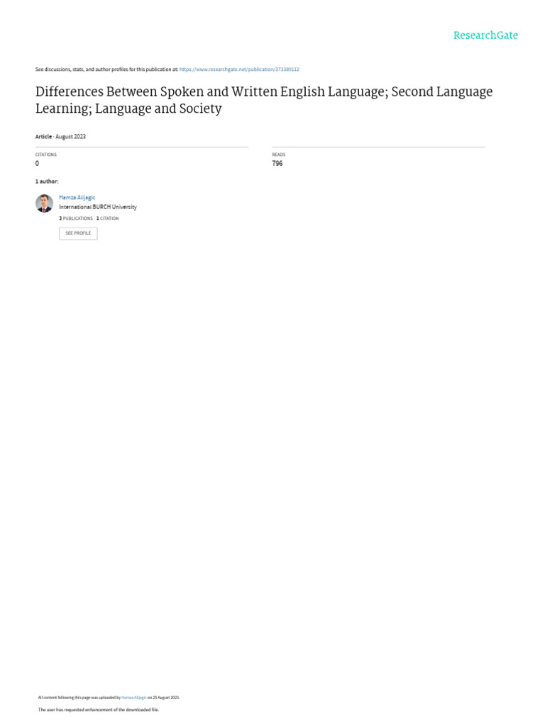 Differences Between Spoken and Written English Language Second Language ...