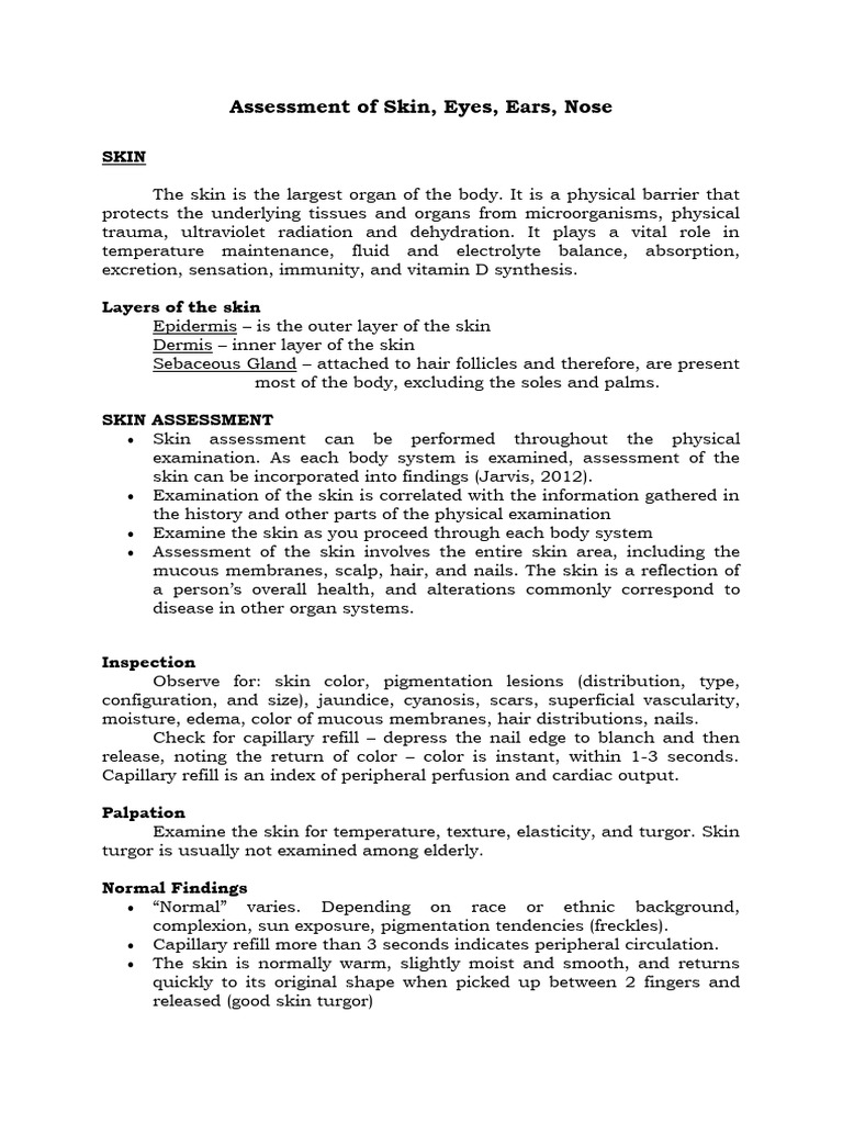 Assessment of Skin | PDF | Skin | Human Eye