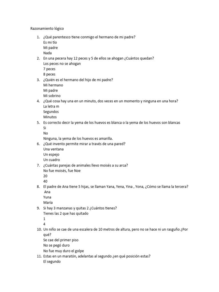 Preguntas de Razonamiento Lógico y Respuestas | PDF | Pollo