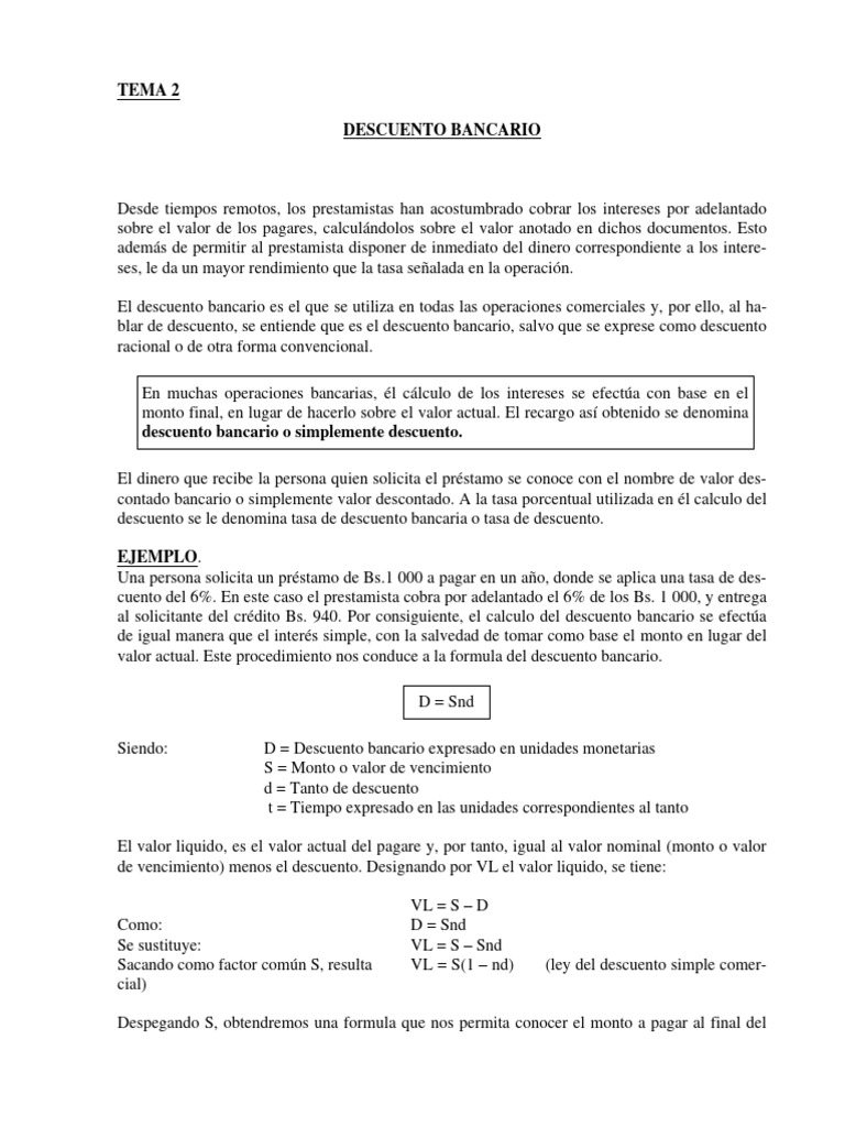 Descuento Bancario: Conceptos y Ejemplos | PDF | Interés | Bancos