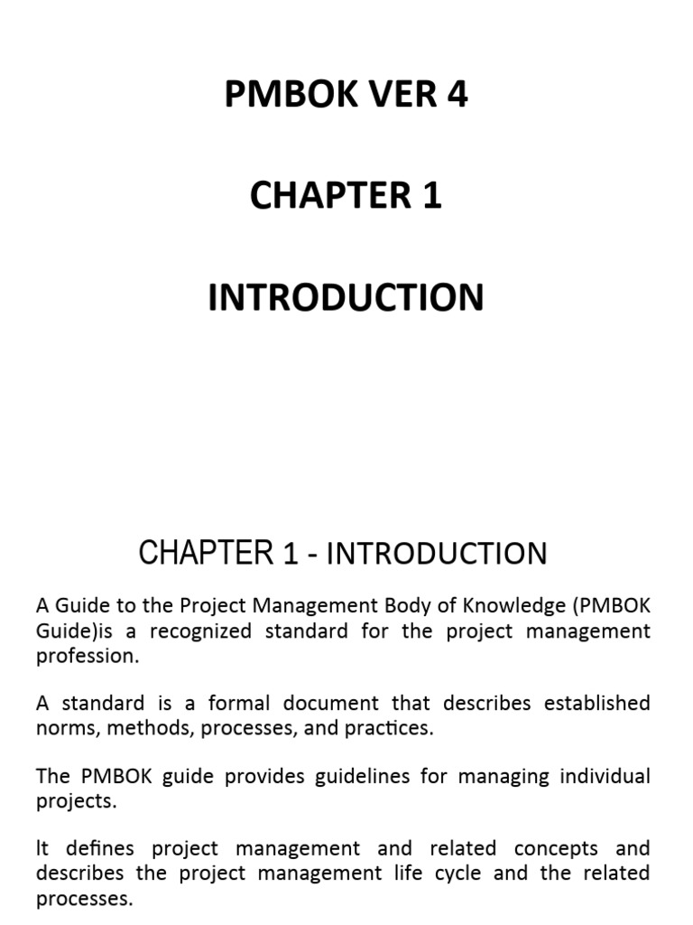 PMBOK Ver 4 Chapter 1 - Introduction | PDF | Project Management | Business Economics