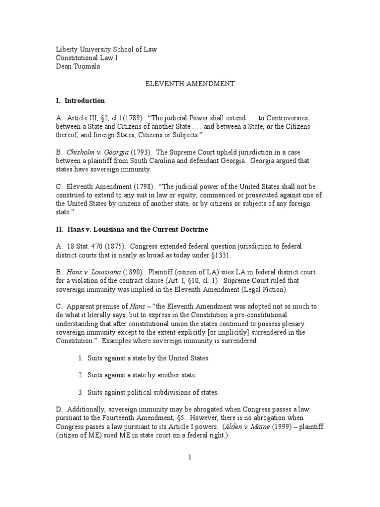 Eleventh Amendment Outline 9-5-11 | PDF | Eleventh Amendment To The ...