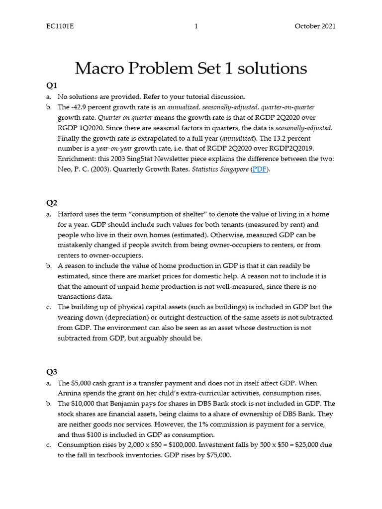 Macro Problem Set 1 Solutions | PDF | Finance & Money Management | Business