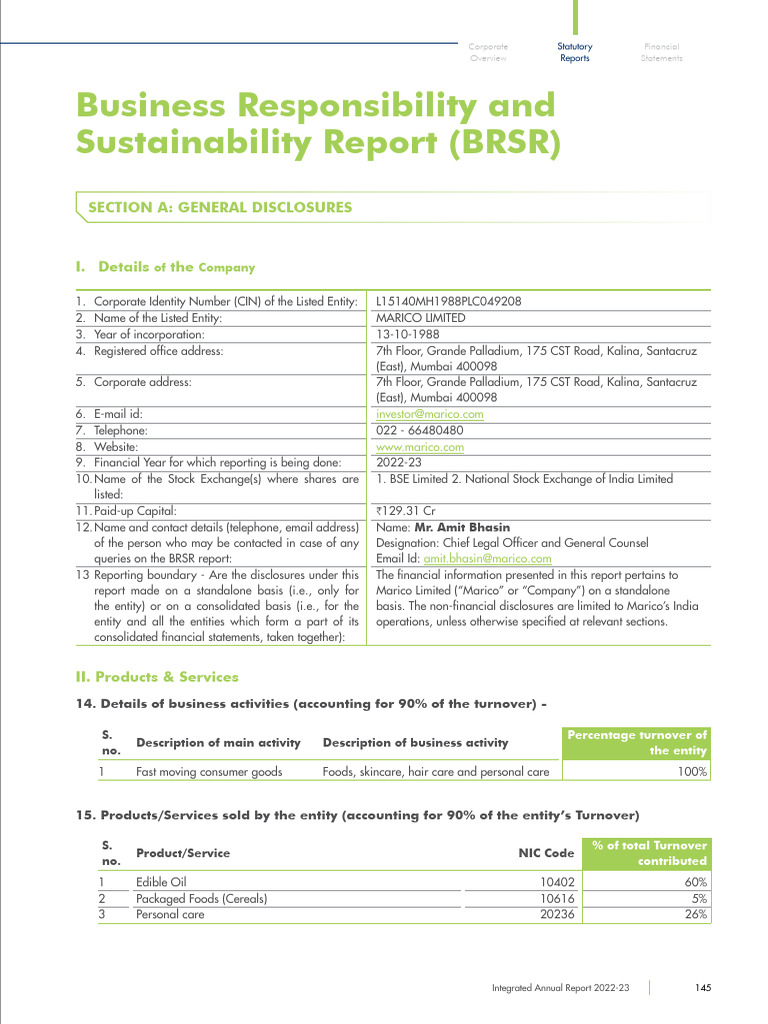 Marico Business - Responsibility - and - Sustainability - Report - FY23 | PDF | Agriculture ...