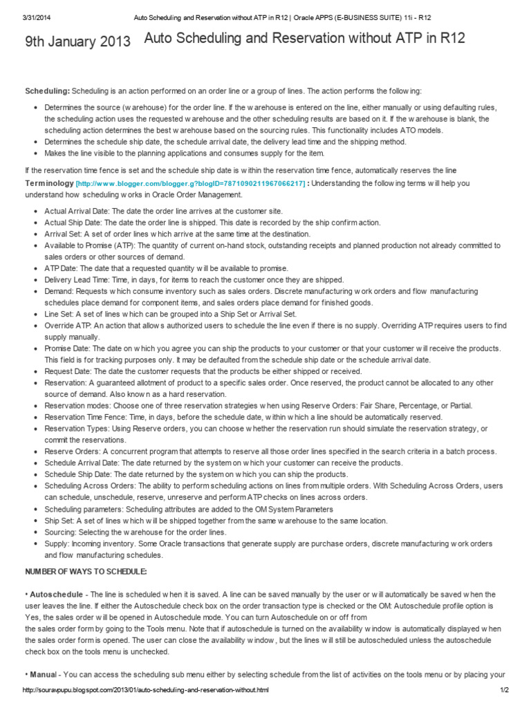 Auto Scheduling and Reservation Without ATP in R12 - Oracle APPS (E-BUSINESS SUITE) 11i - R12 ...