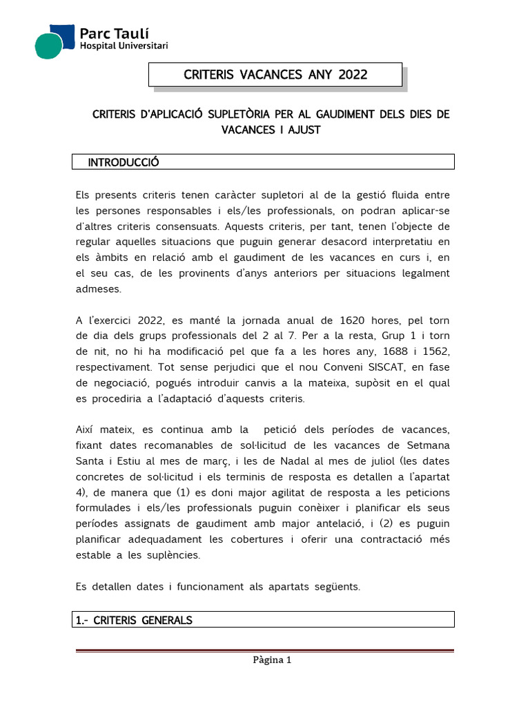 Criteris Vacances 2022 Def | PDF