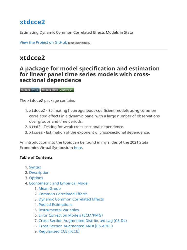 Estimating Dynamic Common Correlated Effects Models in Stata | PDF | Errors And Residuals ...