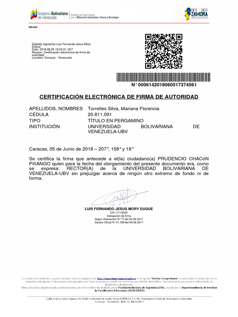Certificacion Electronica 201805-590949 1 Firmado | PDF | Derecho