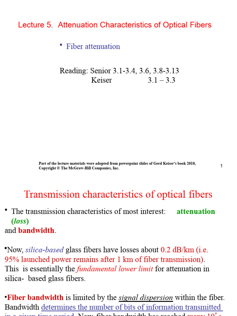 Lecture 5 - Attenuation in Optical Fiber | PDF | Optical Fiber | Decibel