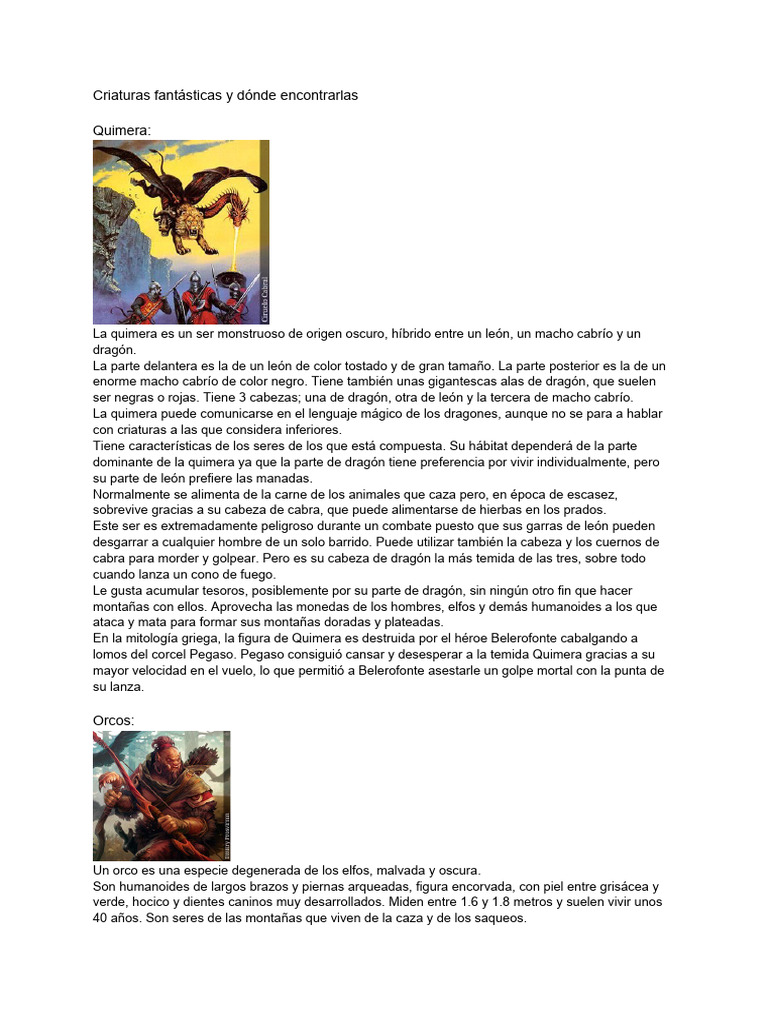 Criaturas Fantásticas: Quimera y Orcos | PDF | Medusa | Esfinge