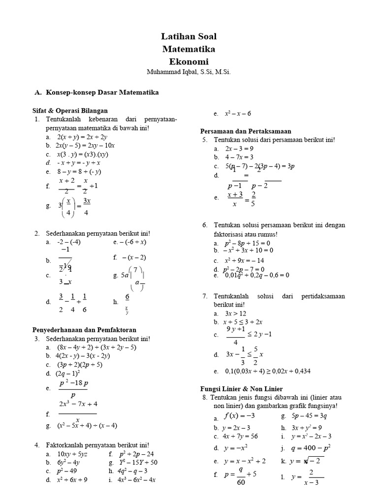 Latihan Soal Matematika Ekonomi | PDF