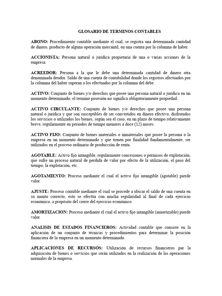 Glosario Terminos Contables | PDF | Contabilidad | Bancos