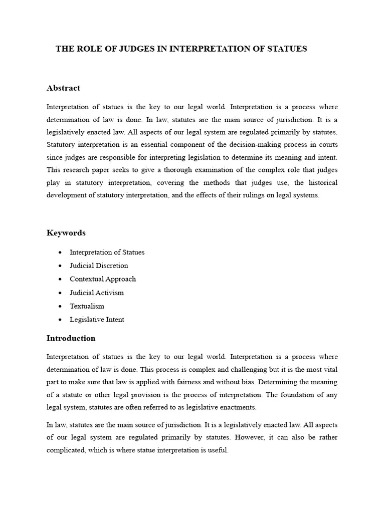 Role of Judges in Interpretation of Statues | PDF