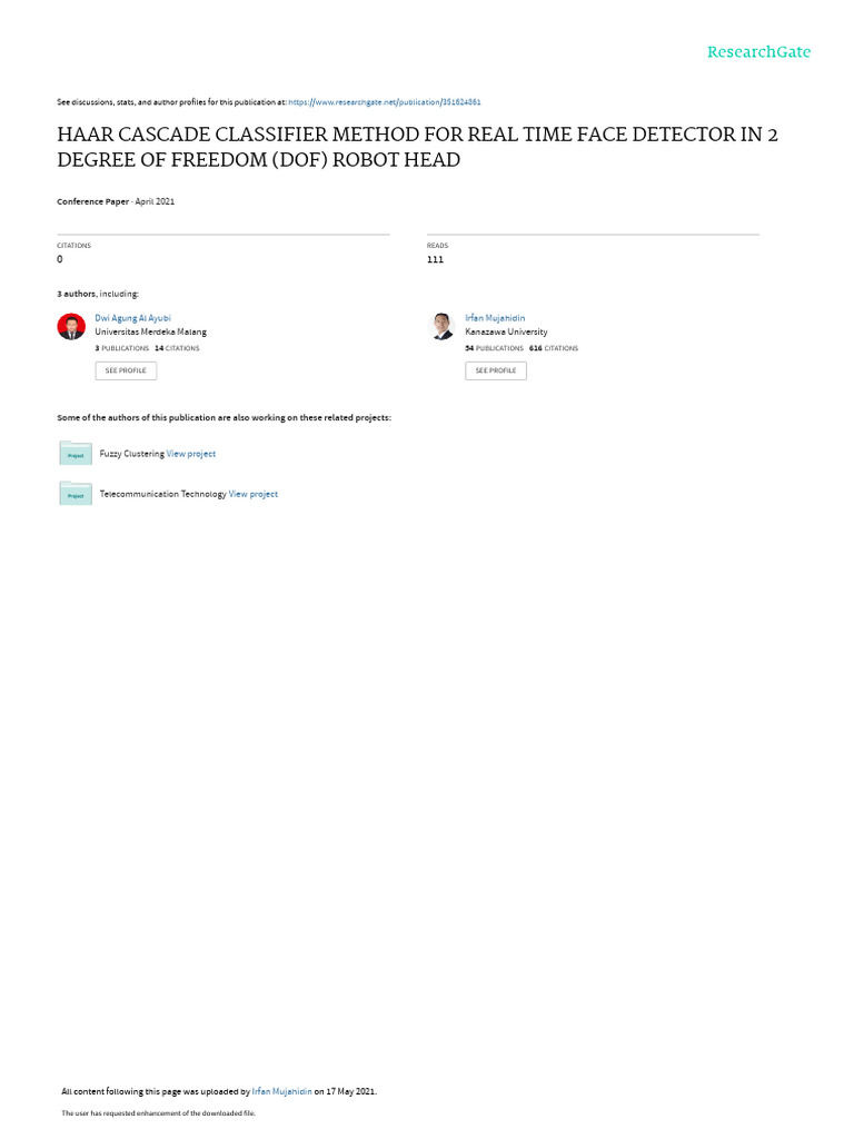 22 Haar Cascade Classifier Method For Real Time Face | PDF | Robot | Robotics