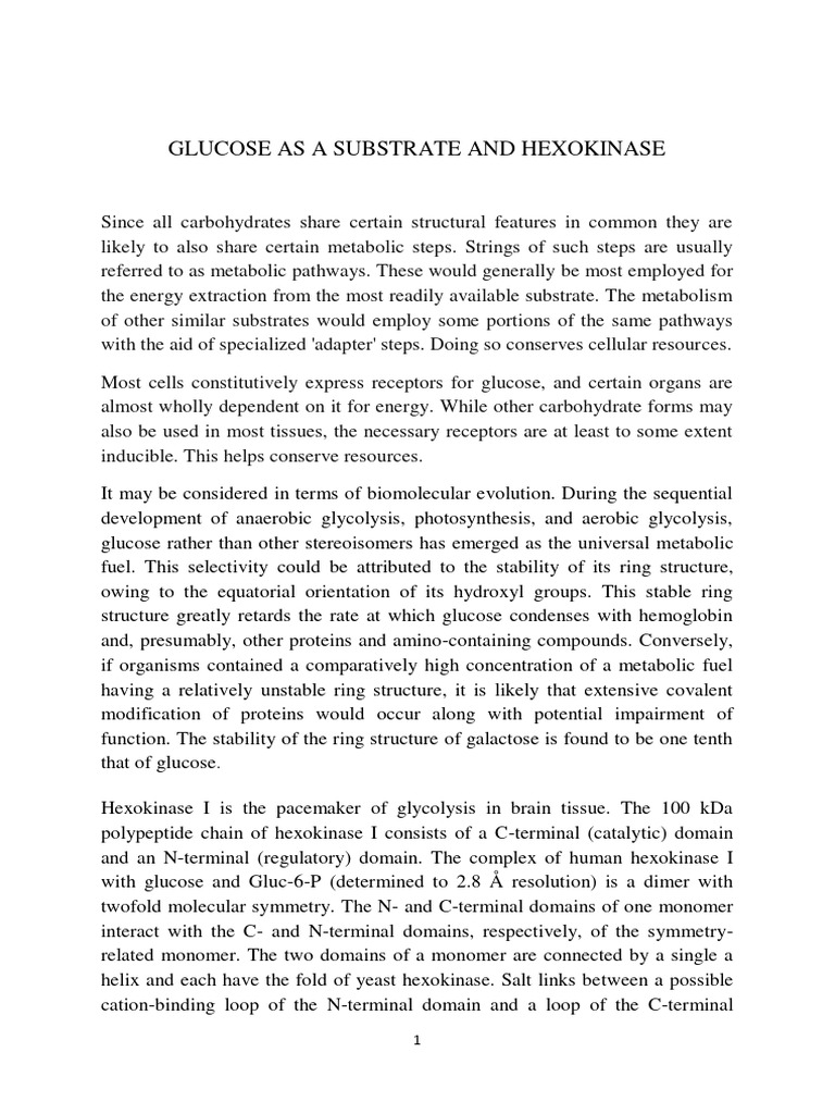 Glucose As A Substrate and Hexokinase | PDF | Glycolysis | Nutrients