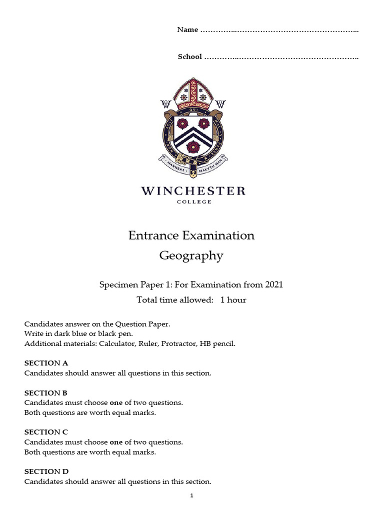 Geography Specimen Paper | PDF | Physical Geography | Earth Sciences