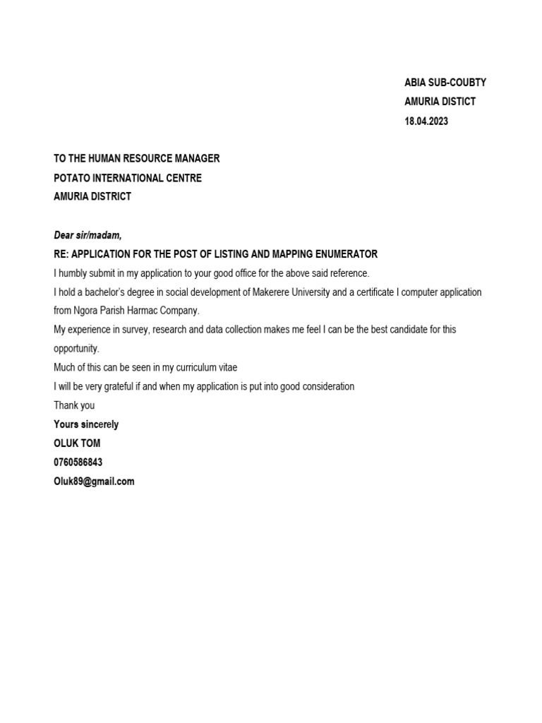 Cover Letter Mapping Enumerator | PDF