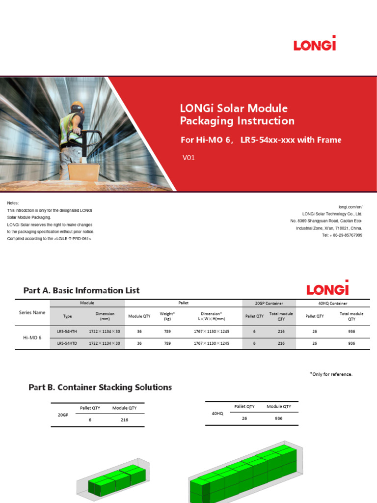 LONGi Solar Module Packaging Instruction - LR5 54C Hi-MO 6 | PDF | Pallet | Packaging And Labeling