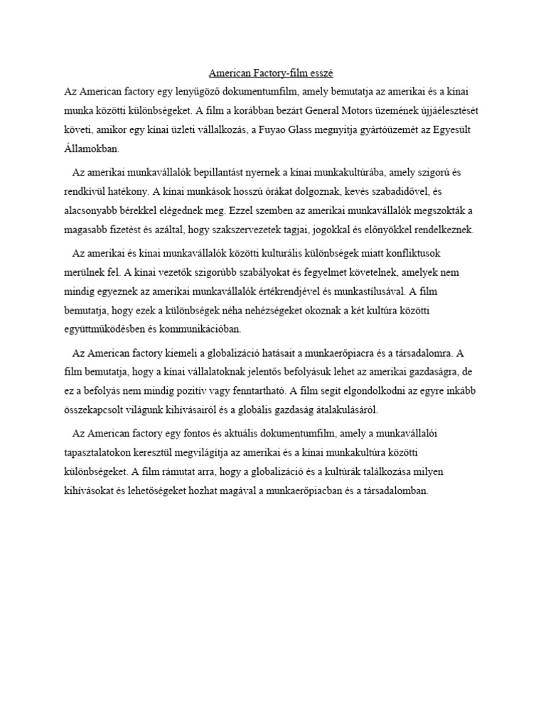 American Factory Esszé-Fejér Gergő | PDF