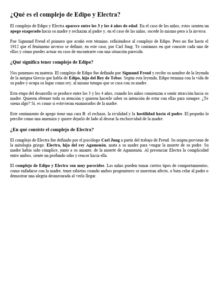 Complejo de Edipo y Electra: Guía | PDF