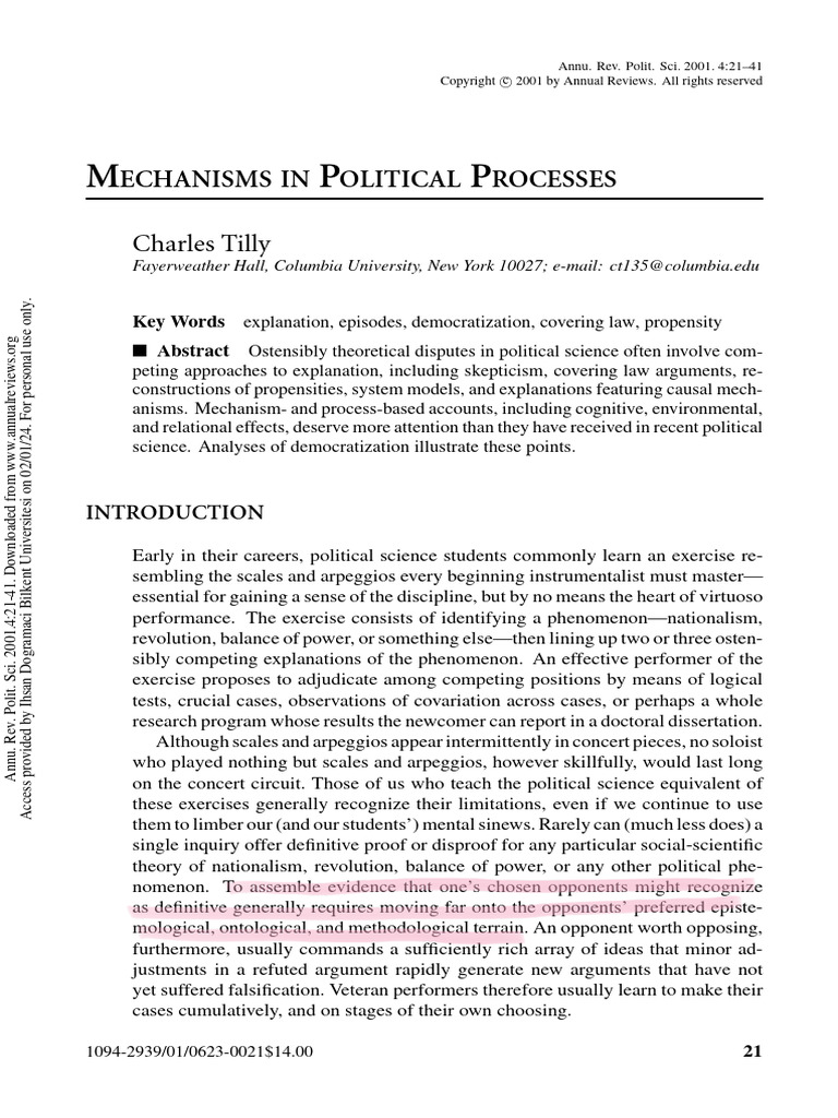 Week 2 - Mechanisms in Political Processes | PDF | Science ...