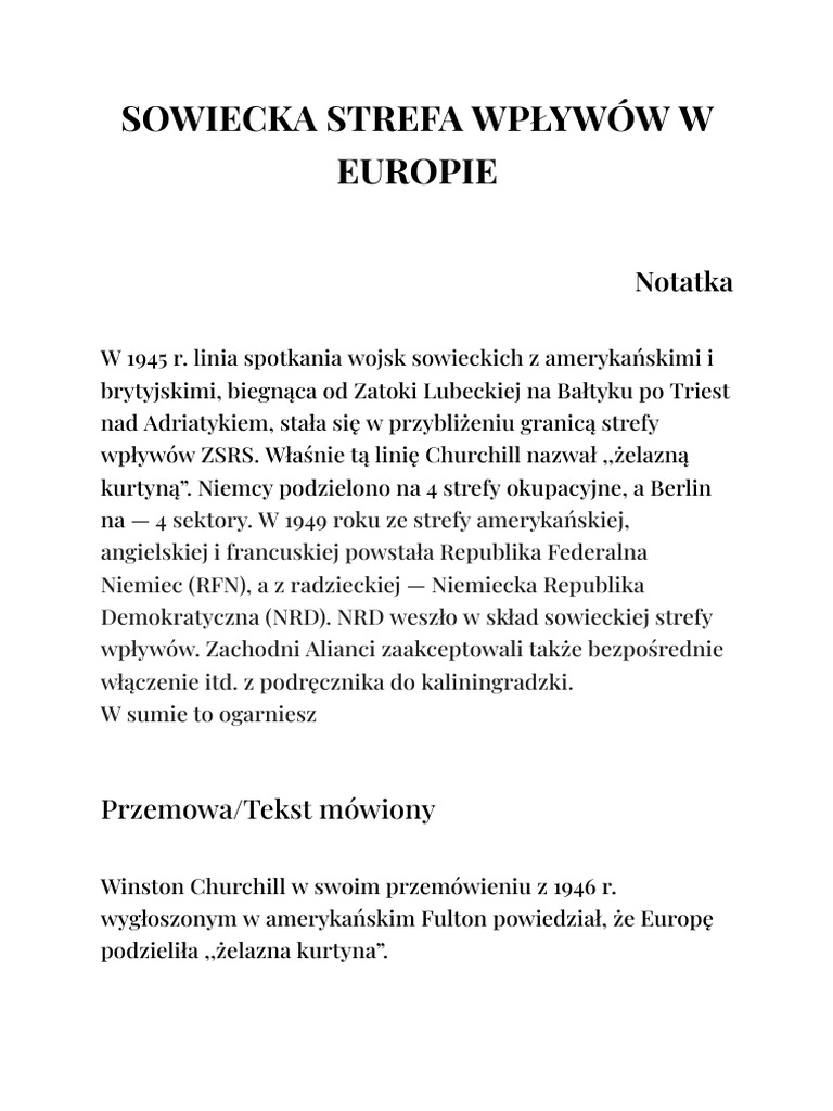 Sowiecka Strefa Wpływów W Europie | PDF