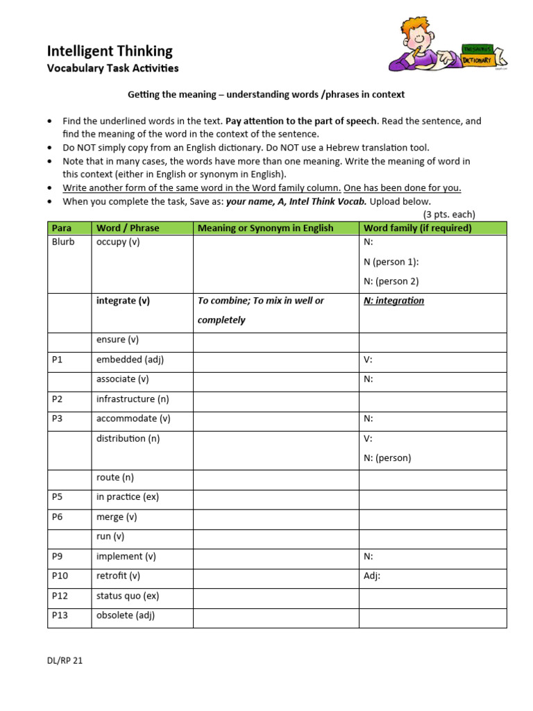 Intelligent Thinking - Vocabulary Task - Amend Blank F21 | PDF ...