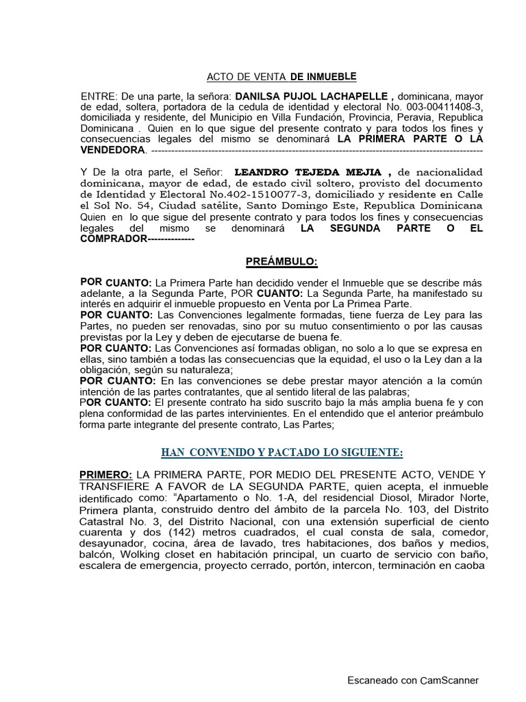 Acto de Venta de Inmueble Ada | PDF