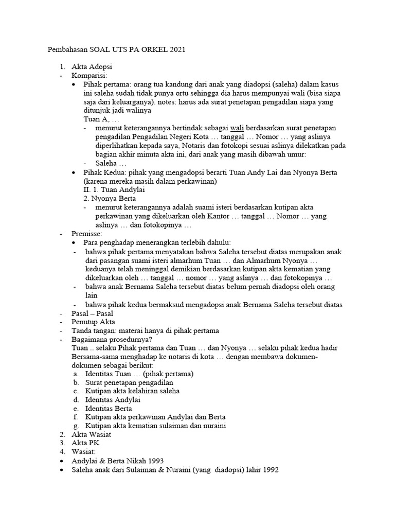 Pembahasan SOAL UTS PA ORKEL 2021 | PDF | Hukum