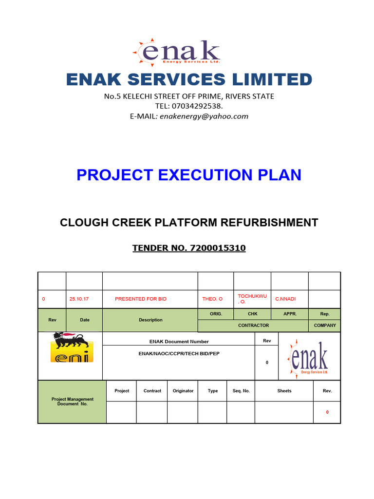Clough Creek Refurbishment Execution Plan | PDF | Technology ...