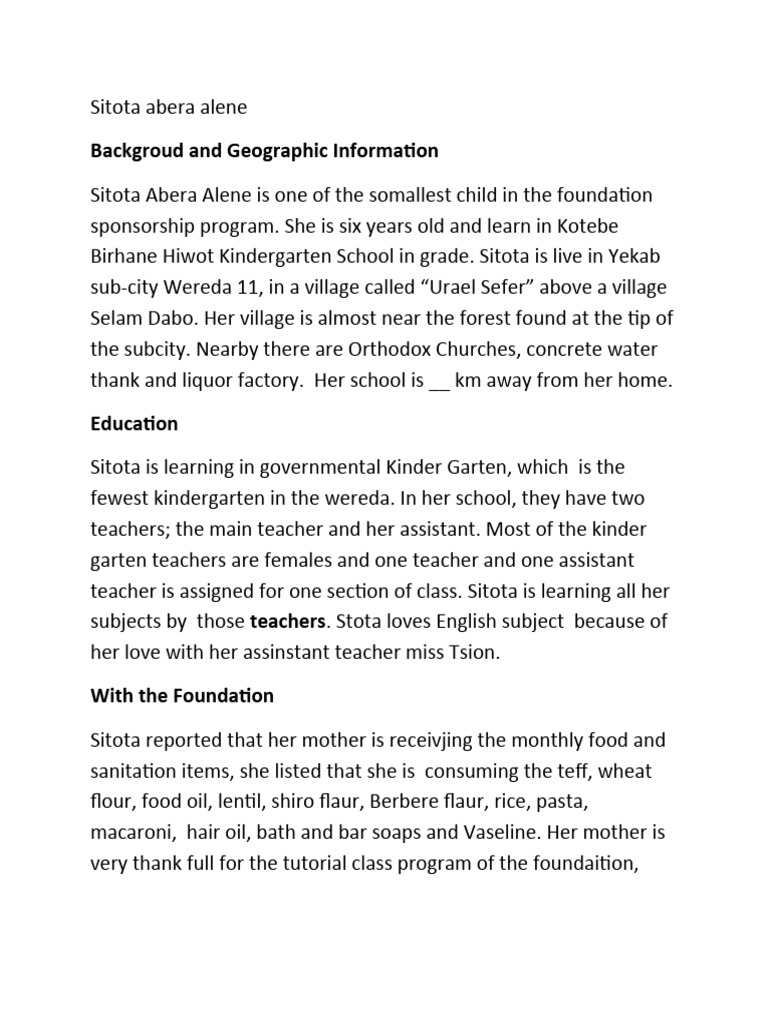 Sitota Abera First Diraft Profile | PDF | Cost Of Living