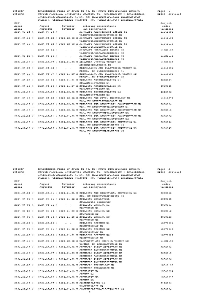 2024 Final Timetable - Engineering Studies-1 | PDF