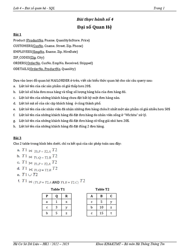 Lab 4 - Relational Algebra - SQL | PDF