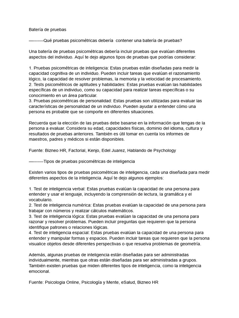 Batería de pruebas | PDF | Inteligencia | Neurociencia