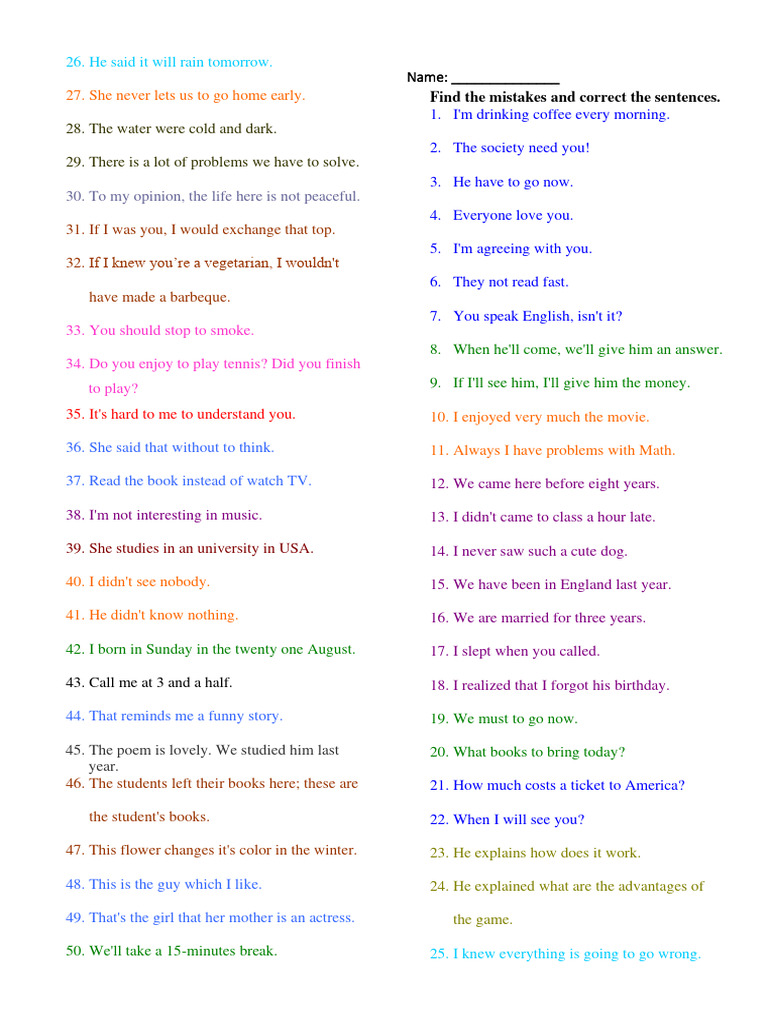 Correct The Sentences 2020 | PDF | Art