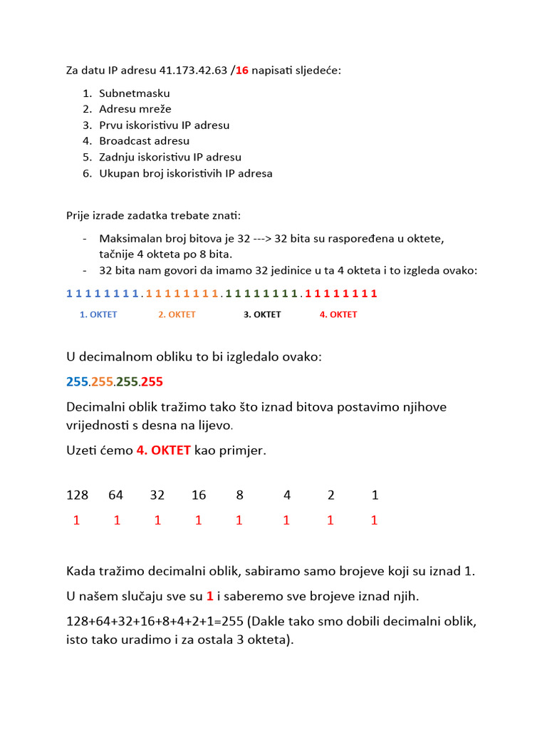 Subnetiranje Ispitni Zadaci - Detaljno | PDF