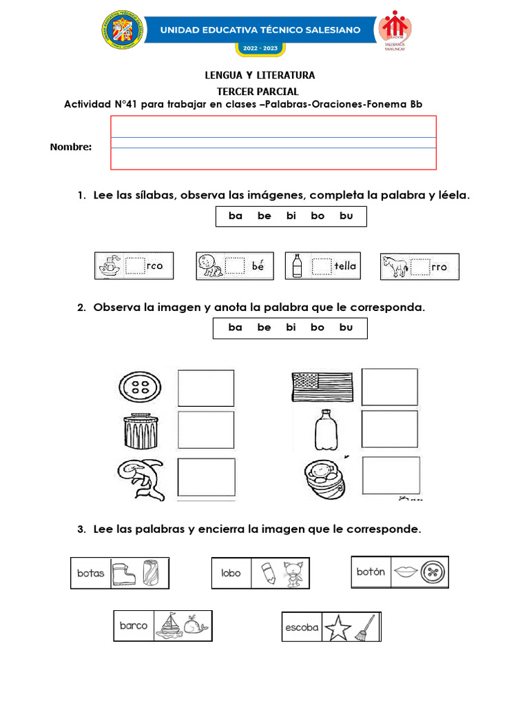 Actividad #41 para Trabajar en Clases - Sílabas-Palabras-Oraciones ...
