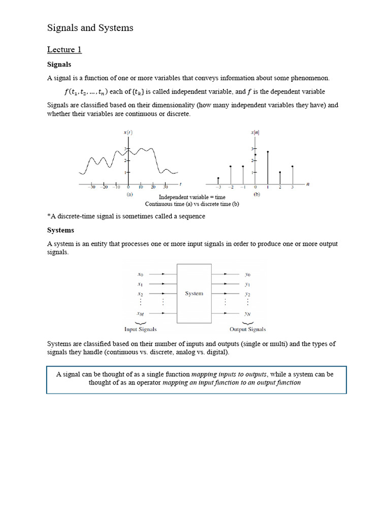 Signals and Systems Notes (Midterm) | PDF | Discrete Time And ...
