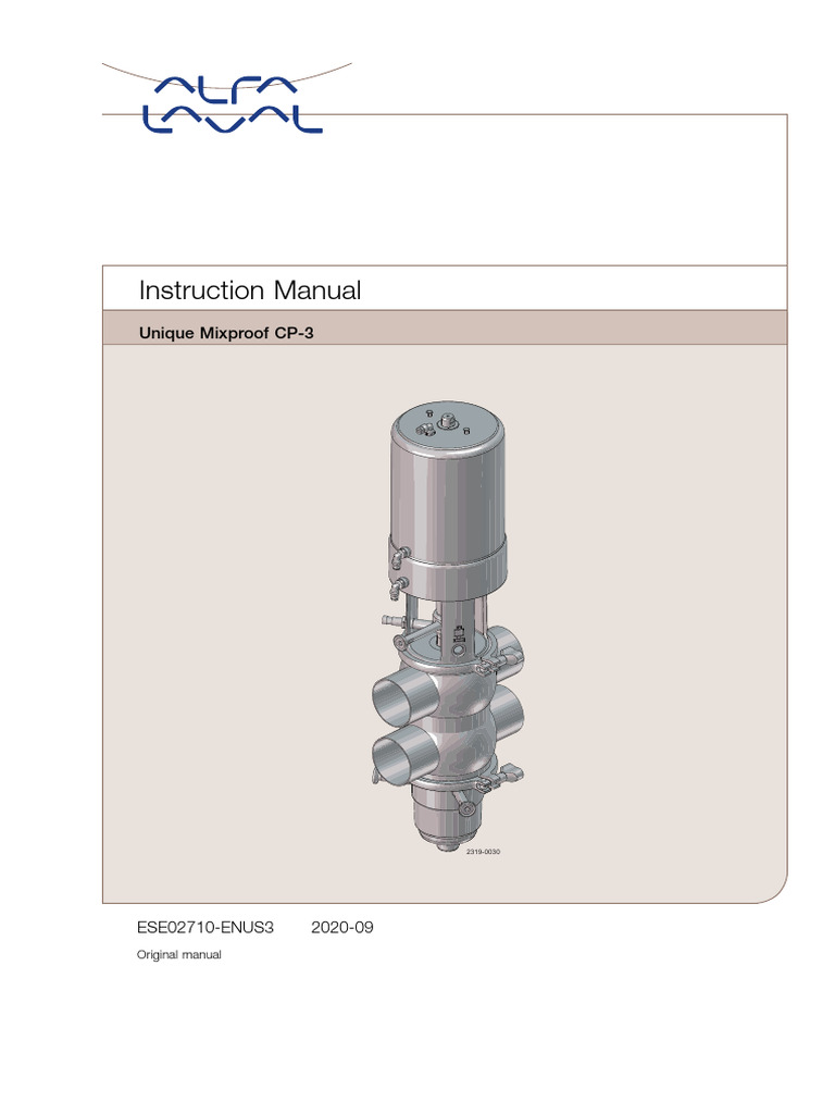 Alfa Laval Unique Mixproof CP 3 Valve Instruction Manual | PDF | Valve ...