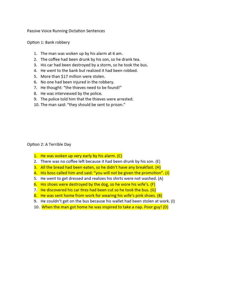 Passive Voice Running Dictation Exercises | PDF | Mystery, Thriller ...