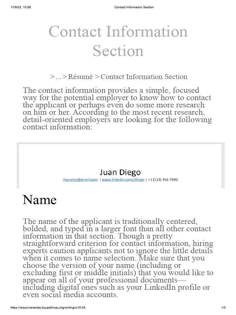Contact Information Section | PDF | Résumé | Recruitment