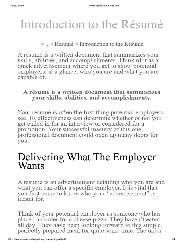 Introduction To The Résumé | PDF