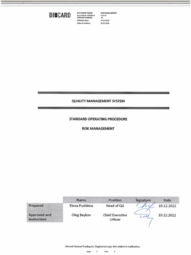 SOP-13-01 Risk Management | PDF