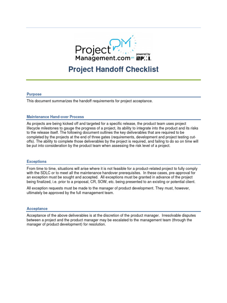 Project Handoff Checklist | PDF | Documentation