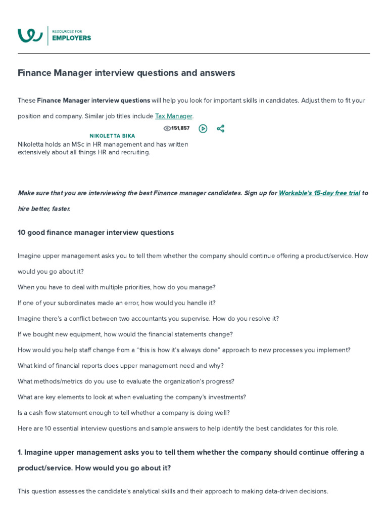 10+ Proven Finance Manager Interview Questions (+answers) | PDF ...
