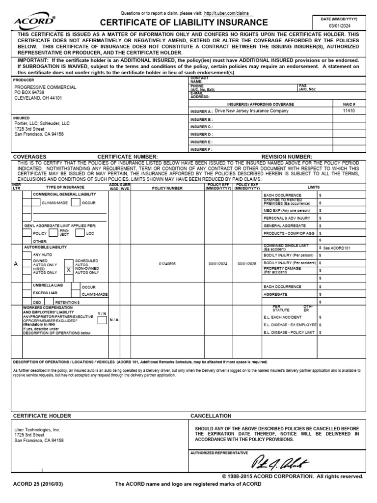 NJ Coi Eats 20240301 | PDF | Liability Insurance | Vehicle Insurance