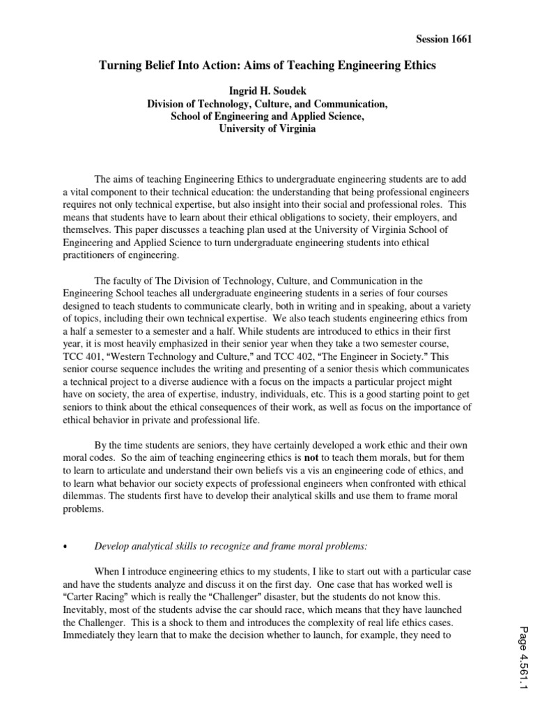 Turning Belief Into Action Aims of Teaching Engineering Ethics | PDF | Autonomy | Morality